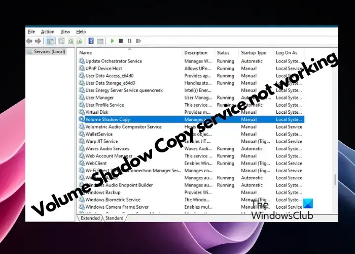 Dịch vụ Volume Shadow Copy không hoạt động (Khắc phục): こんにちは